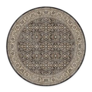 RUGGABLE Alessia Round Rug - Perfect Vintage Washable Rug for Living Room Bedroom Kitchen - Pet & Child Friendly - Stain & Water Resistant - Dark Wood 6' Round (Standard Pad)