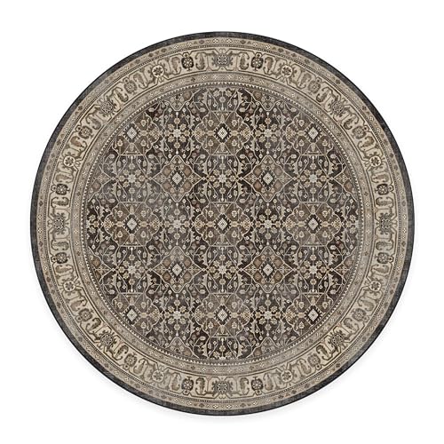 RUGGABLE Alessia Round Rug - Perfect Vintage Washable Rug for Living Room Bedroom Kitchen - Pet & Child Friendly - Stain & Water Resistant - Dark Wood 6' Round (Standard Pad)