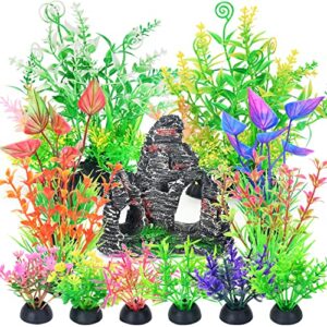 borlech aquarium rock decorations and fish tank plastic plants decor set 13 pieces