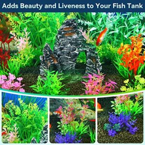 Borlech Aquarium Rock Decorations and Fish Tank Plastic Plants Decor Set 13 Pieces