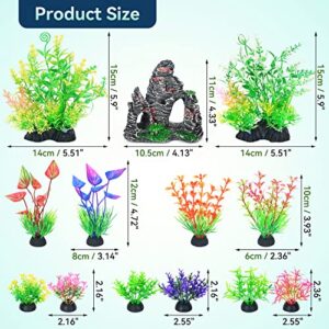 Borlech Aquarium Rock Decorations and Fish Tank Plastic Plants Decor Set 13 Pieces