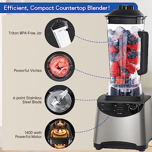 Professional Blender with 1400-Watt, 2 Modes Countertop Smoothie Maker Blender with 1.8L BPA-free Food Container, 6 Stainless Steel Blades Personal Kitchen Blender for Fruits Shakes and Smoothies