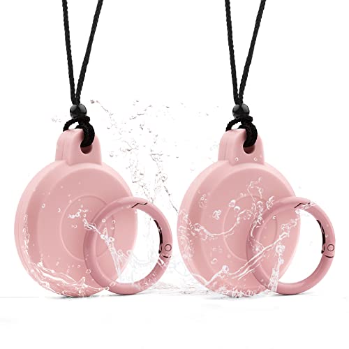 Airtag Holder Waterproof,Airtag Necklace,Airtag Keychain,Airtag Case,Screw Full Cover Protective Airtag Hidden GPS Tracker,Airtag for Kids,Elderly,Pet,Clothing (Galaxy Pink 2 Pack)