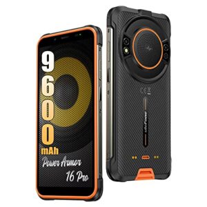 ulefone power armor 16 pro rugged smartphone 2023, 9600mah battery android 12 4gb+64gb waterproof cell phone, 16mp camera+8mp camera, 5.93" hd+ screen dual sim 4g rugged phone nfc gps otg fm, orange