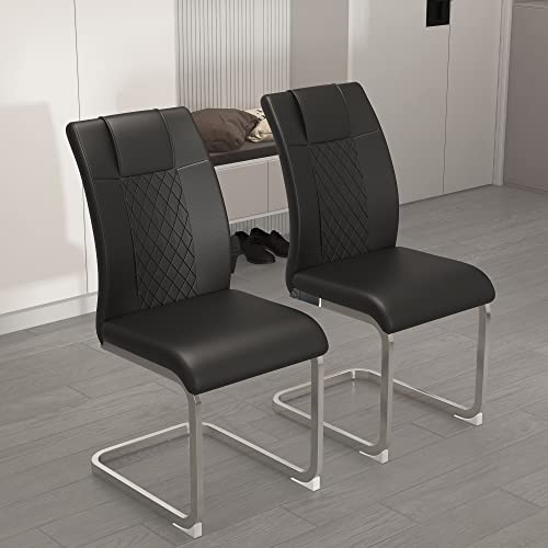 BAOPIN Dining Chairs Set of 2,Dining Room Side Chairs, Kitchen Chairs with Faux Leather Padded Seat High Back and Sturdy Chrome Legs, Chairs Kitchen/Living Room/Leisure,Black