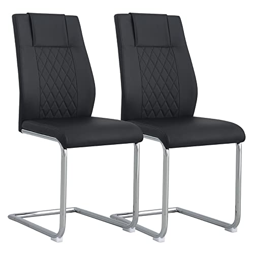 BAOPIN Dining Chairs Set of 2,Dining Room Side Chairs, Kitchen Chairs with Faux Leather Padded Seat High Back and Sturdy Chrome Legs, Chairs Kitchen/Living Room/Leisure,Black