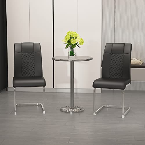 BAOPIN Dining Chairs Set of 2,Dining Room Side Chairs, Kitchen Chairs with Faux Leather Padded Seat High Back and Sturdy Chrome Legs, Chairs Kitchen/Living Room/Leisure,Black