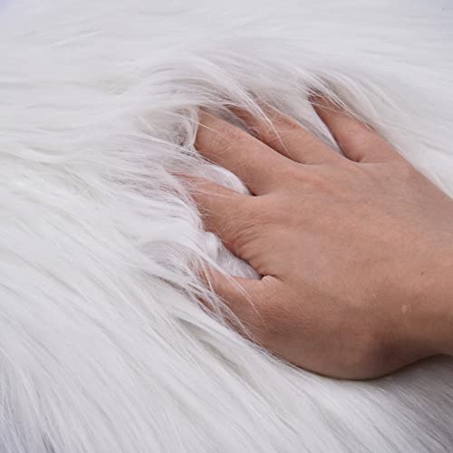 Plush Faux Fur Fabric, 2 Pieces Faux Fur Squares - Shaggy White Fur Fabric Cuts for Gnomes Beard Hair Decoration, Cosplay, Costume Rugs Mats (White, 10x10 inch)