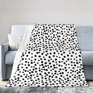 black white polka dots blanket for adults women soft flannel throw blankets lightweight warm leg blanket for winter couch bed 50 x 60 in