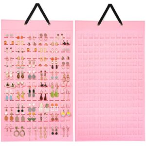 lolalet hanging earring organizer earring holder with 20 hooks, holds up to 360 pairs, wall earrings hanger pierced earring storage for women girls, large felt stud earring display -pink, 1 pack