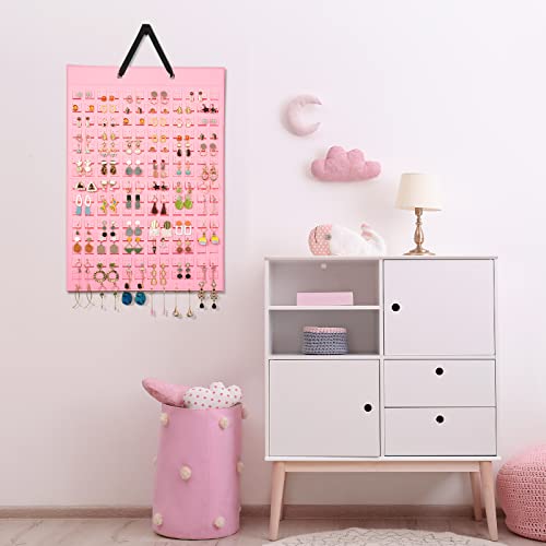 Lolalet Hanging Earring Organizer Earring Holder with 20 Hooks, Holds Up to 360 Pairs, Wall Earrings Hanger Pierced Earring Storage for Women Girls, Large Felt Stud Earring Display -Pink, 1 Pack