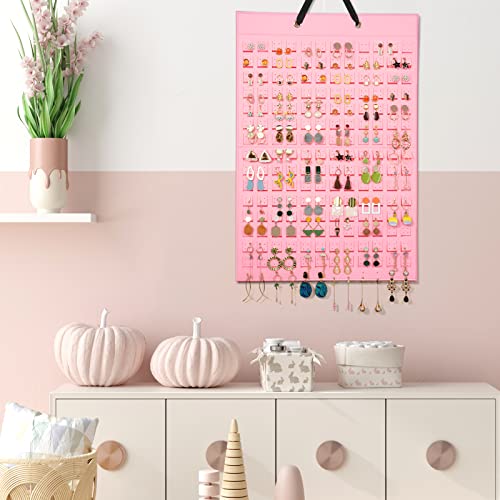 Lolalet Hanging Earring Organizer Earring Holder with 20 Hooks, Holds Up to 360 Pairs, Wall Earrings Hanger Pierced Earring Storage for Women Girls, Large Felt Stud Earring Display -Pink, 1 Pack