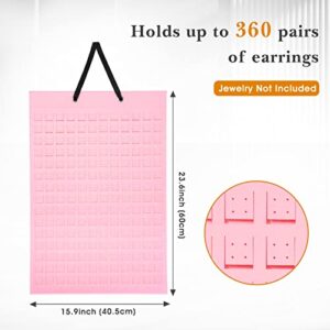 Lolalet Hanging Earring Organizer Earring Holder with 20 Hooks, Holds Up to 360 Pairs, Wall Earrings Hanger Pierced Earring Storage for Women Girls, Large Felt Stud Earring Display -Pink, 1 Pack