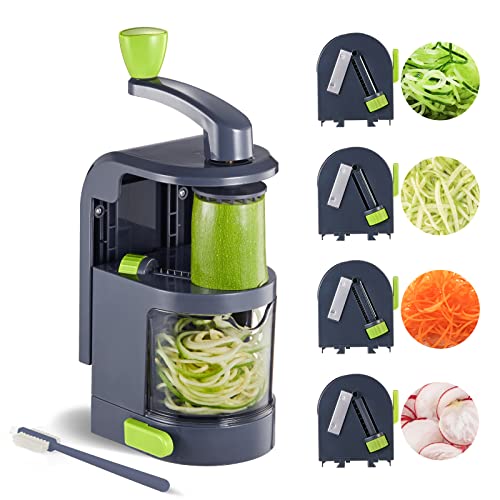 Kitexpert Vegetable Spiralizer With 4-in-1 Rotating Blades, Zucchini Noodle Maker with Strong Suction Cup, Zoodles for Veggies Noodles and Potato, Multipurpose Slicer