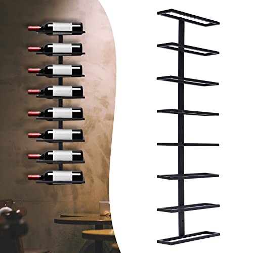 Gdrasuya10 8 Bottle Wall Mounted Wine Rack Wall Wine Rack Stylish Modern Wine Storage with Label Wine Holder for Kitchen Dining Room Bar, Black