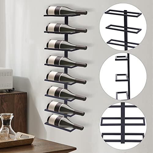 Gdrasuya10 8 Bottle Wall Mounted Wine Rack Wall Wine Rack Stylish Modern Wine Storage with Label Wine Holder for Kitchen Dining Room Bar, Black