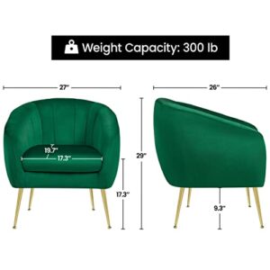 Yaheetech Accent Chair, Modern Barrel Vanity Chair with Gold Metal Legs, Tufted Accent Armchair for Living Room/Bedroom/Office/Makeup Room Green, Set of 2