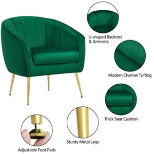 Yaheetech Accent Chair, Modern Barrel Vanity Chair with Gold Metal Legs, Tufted Accent Armchair for Living Room/Bedroom/Office/Makeup Room Green, Set of 2