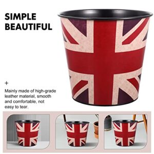 GANAZONO Vintage Leather Trash Can Retro Waste Toillet Paper Garbage Bin Basket Wastebasket Dustbin for Bathroom Bedroom Office British Flag