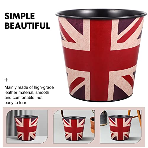 GANAZONO Vintage Leather Trash Can Retro Waste Toillet Paper Garbage Bin Basket Wastebasket Dustbin for Bathroom Bedroom Office British Flag