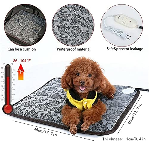 HONCENMAX Pet Heating Pad, Puppy Blanket Bed, Dog Cat Electric Heating Pad Waterproof Warmer Mat for Small Medium Pet Cats Dogs, 45x45cm