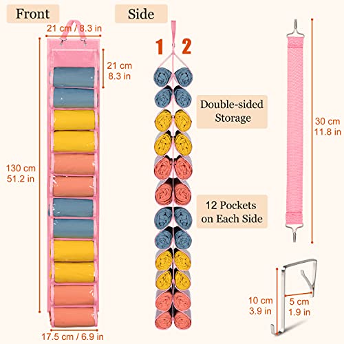 Lirex Hanging Yoga Legging Storage Organizer with 24 Pockets, Foldable Oxford Cloth Hanging Closet Organizer Shirts Jeans Storage Hanger Socks Holder for Family Closet Bedroom, Pink