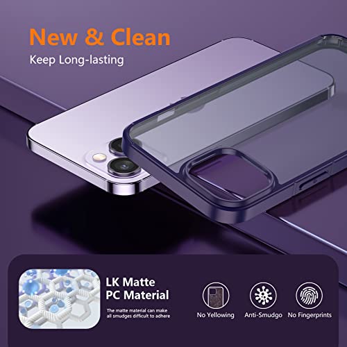 LK [3-in-1 for iPhone 14 Plus Case, with 2 Pcs Enhanced Lens Protectors + 2 Pcs 9H Tempered Glass Screen Protector [Military Grade Shockproof] [Anti-Fingerprint] Matte Slim Phone Case - Matte Purple