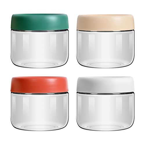 4-pack 10oz glass jar with screw lid for overnight oats condiment salad dressing sauce baby food kids snacks meal prep containers candle canning spice wide mouth Leak proof storage containers airtight- Reusable