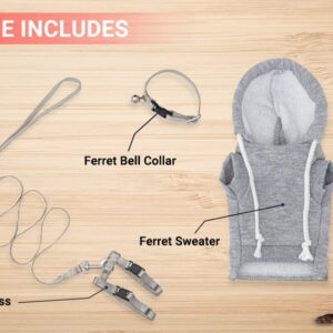 Ferret Sweater, Leash and Collar Set - Ferret Costume - Ferret Accessories - Small Ferret Clothes - Clothes for Ferrets - Ferret Stuff - Hoodies for Ferrets with Leash, Harness, and Collar