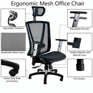 ErgoMax Ergonomic Height Adjustable, Home Office, Mesh, Desk, Computer Lumbar Support, Back Relief, Comfortable Breathable Chair, 52 Inch Max, Brown