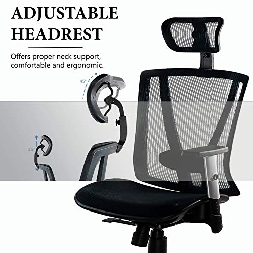 ErgoMax Ergonomic Height Adjustable, Home Office, Mesh, Desk, Computer Lumbar Support, Back Relief, Comfortable Breathable Chair, 52 Inch Max, Brown