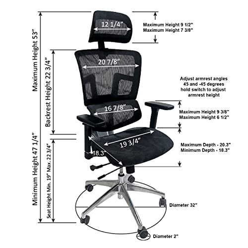 ErgoMax Ergonomic Adjustable, Breathable Mesh Fabric, Home Office Chair, 53 in. Max Height, Gray