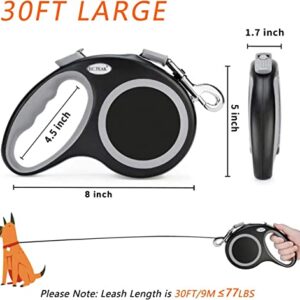 EC.TEAK Retractable Dog Leash, 30 FT Dog Walking Leash for Medium Large Dogs up to 77 lbs, Heavy Duty No Tangle, Large