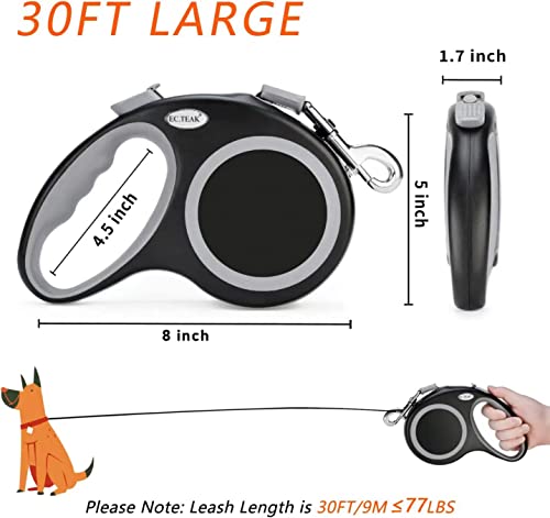 EC.TEAK Retractable Dog Leash, 30 FT Dog Walking Leash for Medium Large Dogs up to 77 lbs, Heavy Duty No Tangle, Large