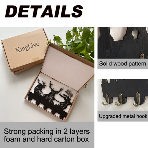 SCITOY Deer Key Hooks, Animal Theme Wall Mount Organizer, Wooden Key Holder / Hanger with 5 Metal Hooks,19*29*3cm Black Home Decoration for Storage, Living Room, Hallway, Office