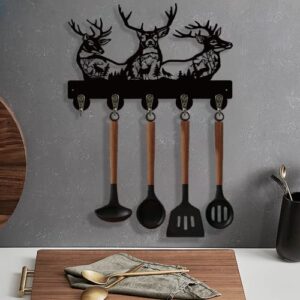 SCITOY Deer Key Hooks, Animal Theme Wall Mount Organizer, Wooden Key Holder / Hanger with 5 Metal Hooks,19*29*3cm Black Home Decoration for Storage, Living Room, Hallway, Office