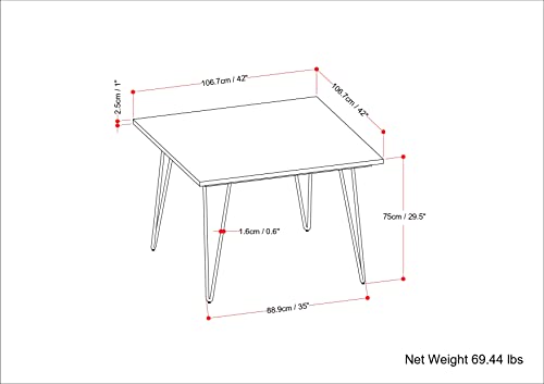 SIMPLIHOME Hunter SOLID MANGO WOOD and Metal 42 Inch Wide Square Industrial Dining Table in Natural, For the Dining Room