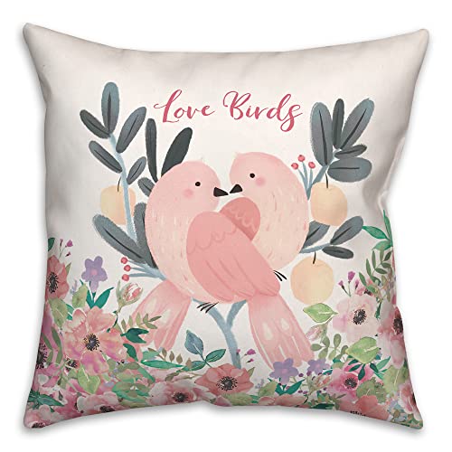 Creative Products Two Love Birds and Flowers 16 x 16 Spun Poly Pillow