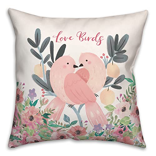 Creative Products Two Love Birds and Flowers 16 x 16 Spun Poly Pillow