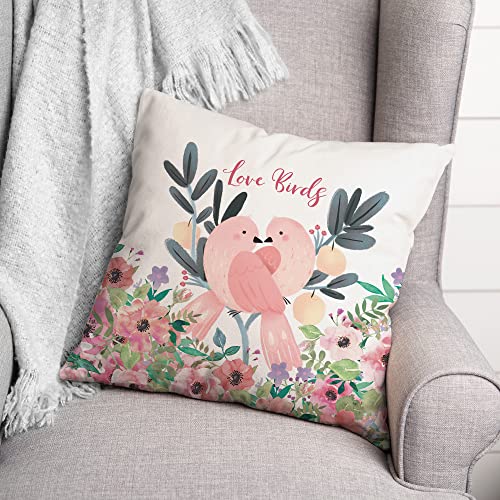 Creative Products Two Love Birds and Flowers 16 x 16 Spun Poly Pillow