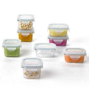 GLASSLOCK Mini Reusable 5 Ounce Rectangular and 7 Ounce Square Tempered Glass Food Storage Container Set for Fridge and Freezer, 8 Piece Set