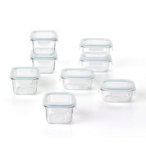 GLASSLOCK Mini Reusable 5 Ounce Rectangular and 7 Ounce Square Tempered Glass Food Storage Container Set for Fridge and Freezer, 8 Piece Set