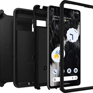 OtterBox Google Pixel 7 Defender Series Case - BLACK, rugged & durable, with port protection, includes holster clip kickstand