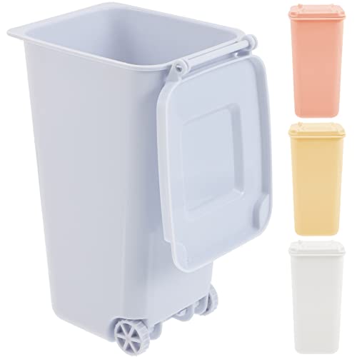 Tofficu Trash Cans 4pcs Mini Desktop Trash Can Desktop Curbside Garbage Bin with Lid Plastic Pen Brush Holder Bucket Decorative Waste Can Small Garbage Container for Home Organization Plastic Bins