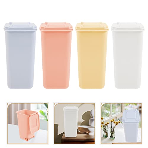 Tofficu Trash Cans 4pcs Mini Desktop Trash Can Desktop Curbside Garbage Bin with Lid Plastic Pen Brush Holder Bucket Decorative Waste Can Small Garbage Container for Home Organization Plastic Bins