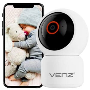 venz security camera, 2k 3mp indoor camera 360° pan/tilt view, baby monitor with camera and audio, 2.4g wifi pet dog camera with phone app,compatible with alexa and google assistant