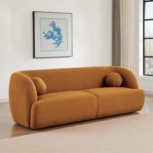 Ashcroft Furniture Co Querno Modern Luxury Japandi Style Boucle Fabric Curvy Sofa Couch in Orange