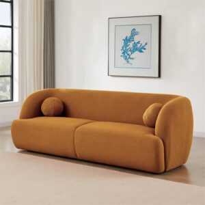 Ashcroft Furniture Co Querno Modern Luxury Japandi Style Boucle Fabric Curvy Sofa Couch in Orange