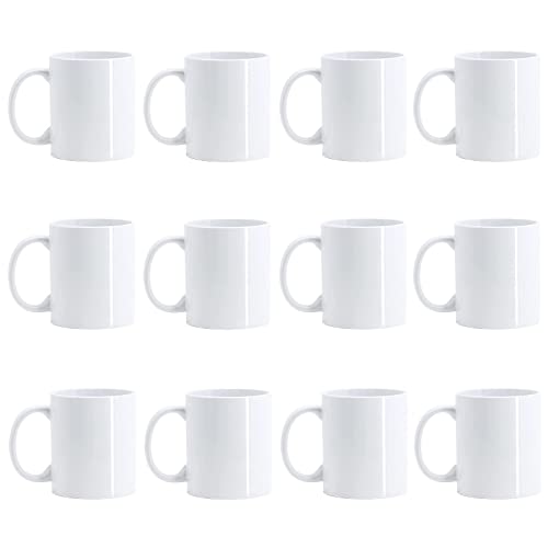 KassWoo Sublimation Mugs Set of 12, 12oz Professional Grade Sublimation Coffee Mugs，Ceramic Coffee Cups, Classic Drinking Cups with Handles, Mugs for Cappuccino, Latte, Cocoa, Milk, Mug DIY Gifts