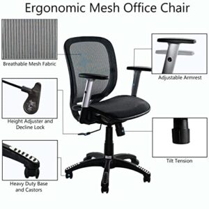 ErgoMax Lumbar Support, Mid-Back Mesh Adjustable Armrests, Home Office Ergonomic Chair, 42 Inch Max Height, Black